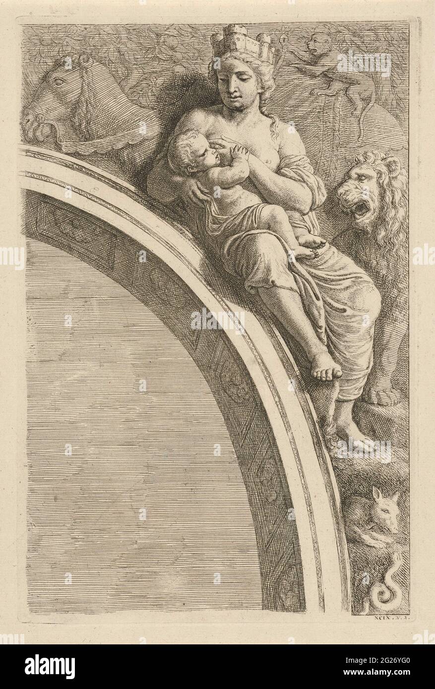 Relief with cybele as a personification of the Earth element above bow ...