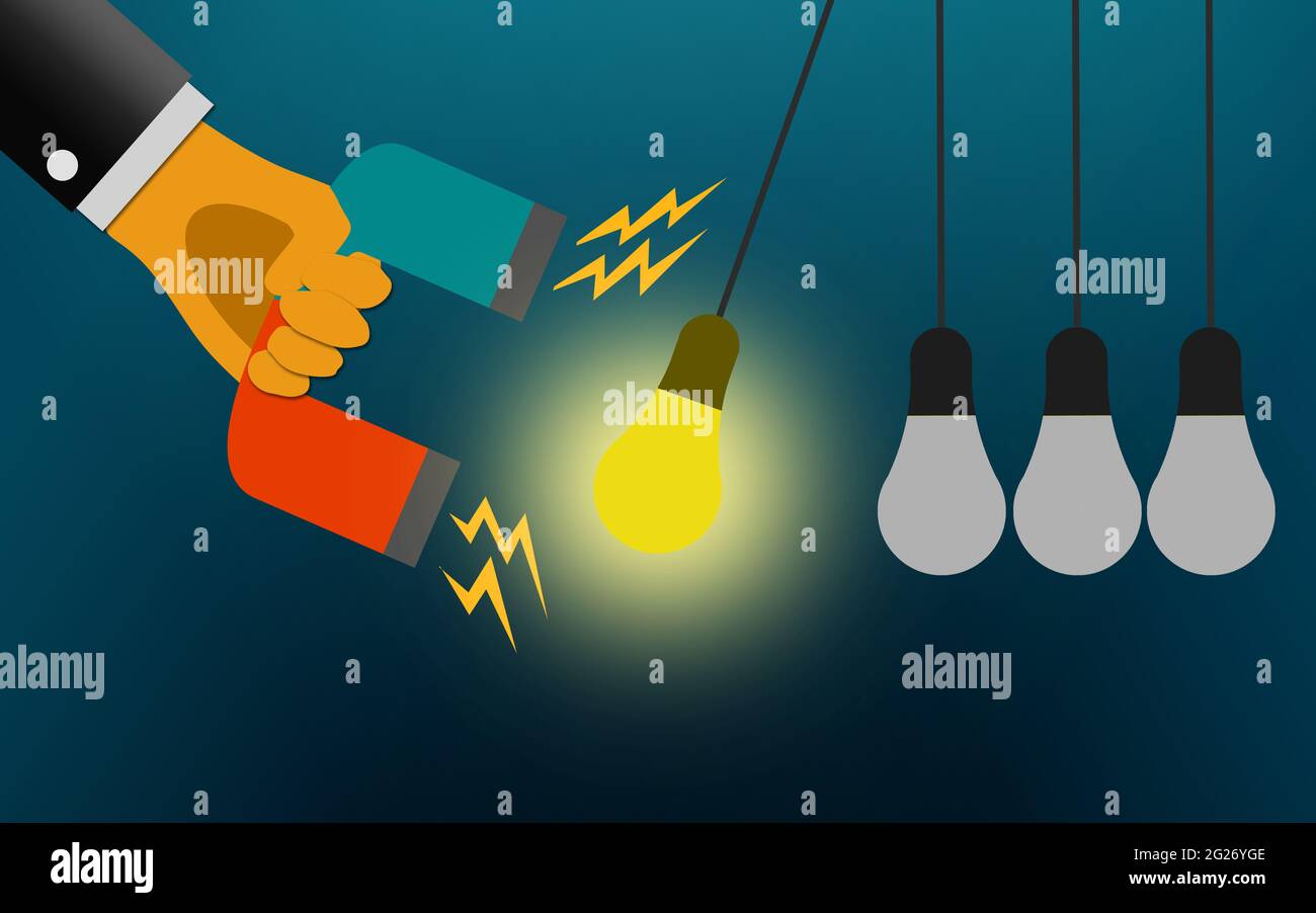 Magnet attract light bulbs idea, 3D rendering Stock Photo - Alamy