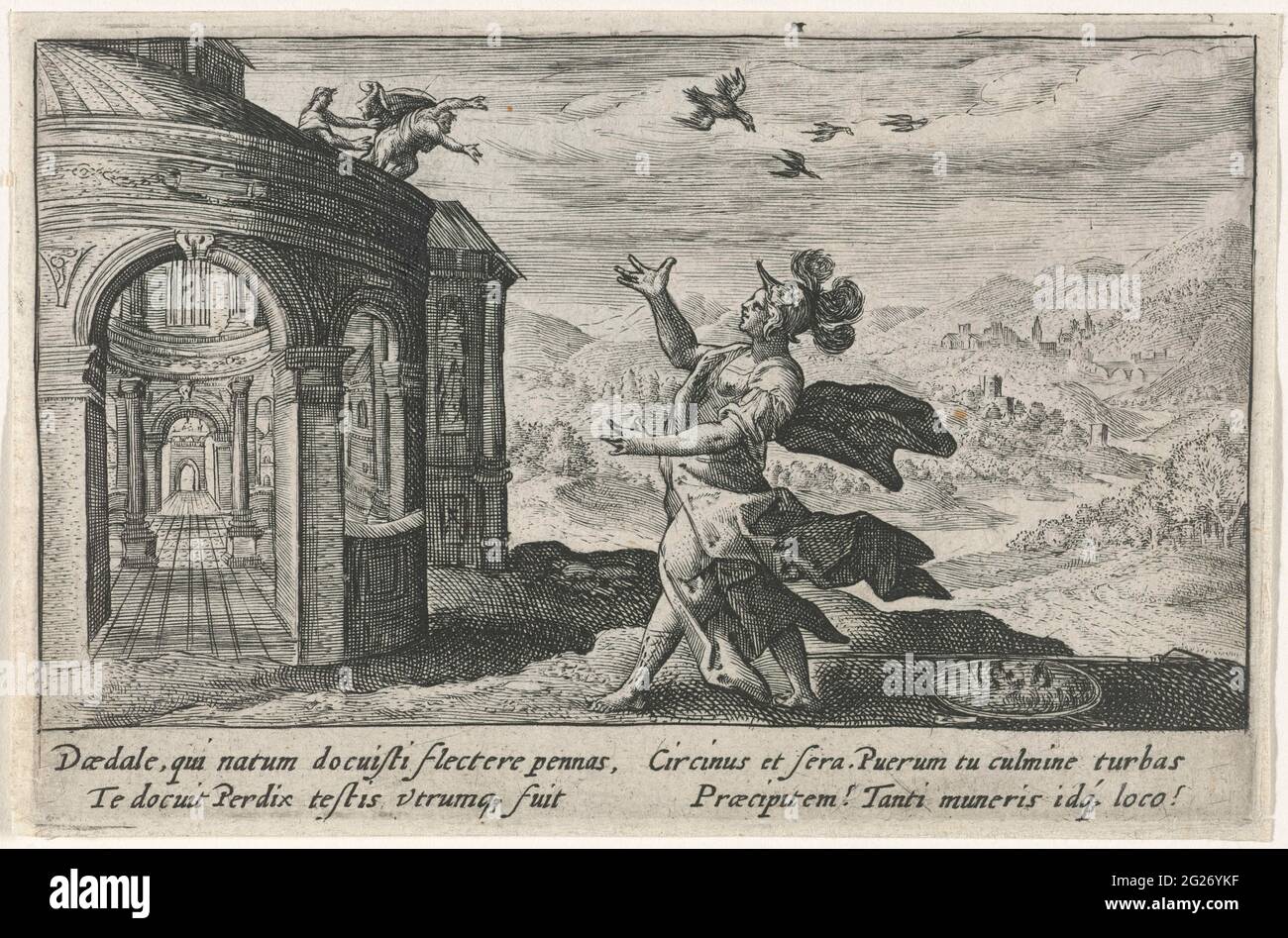 Minerva changes perdix in a bird; Metamorphoses from Ovid. Daedalus is ...