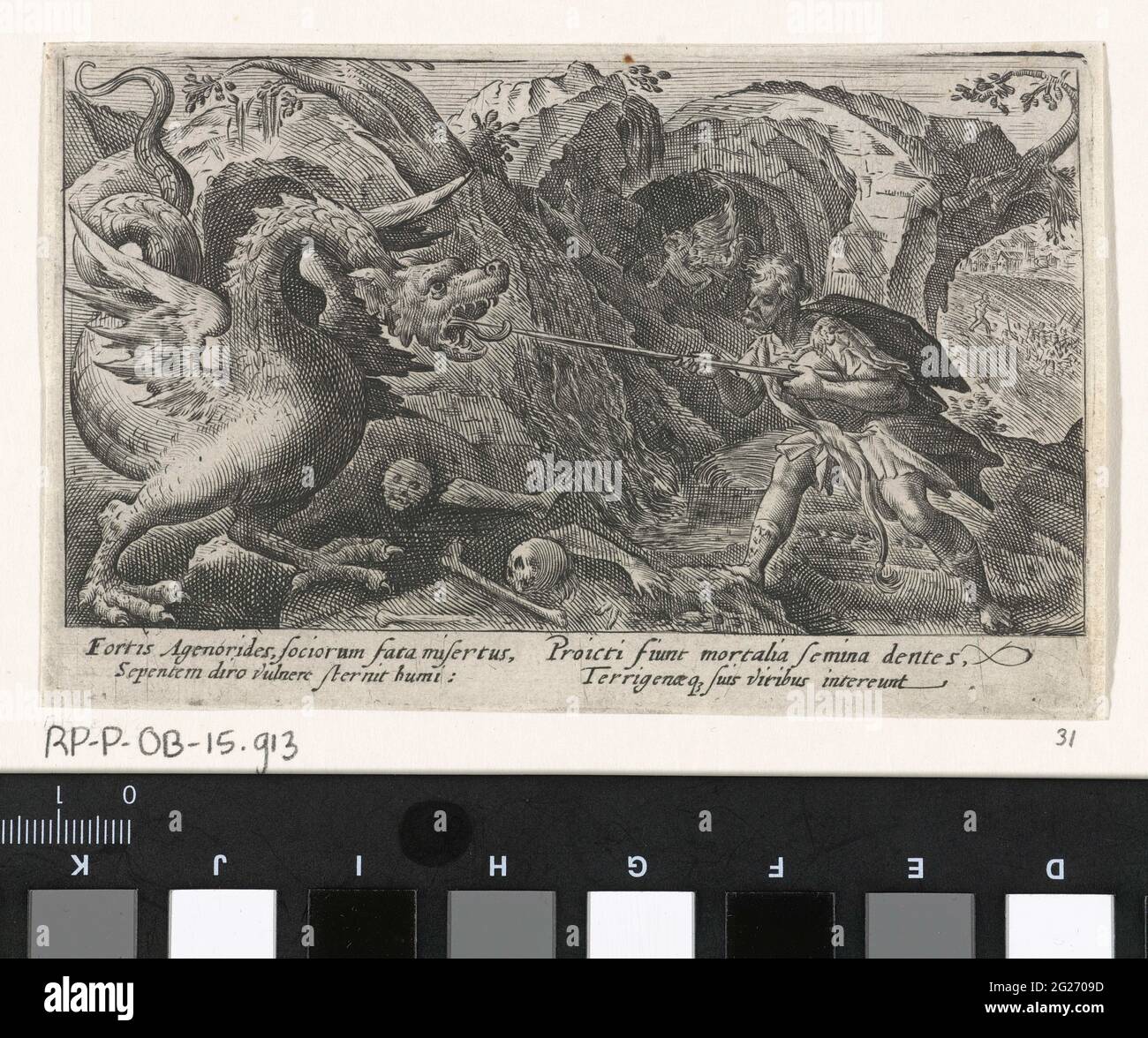 Cadmus kills the dragon; Metamorphoses from Ovid. Cadmus, the founder ...