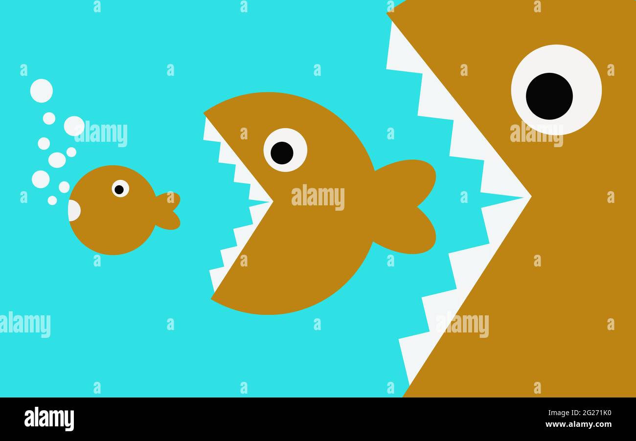 Big fish eat little fish, 3d rendering Stock Photo - Alamy