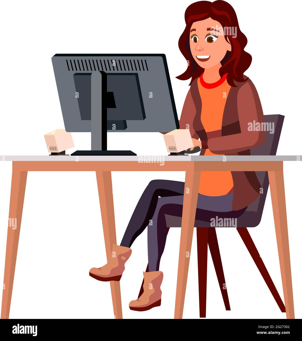 cheerful woman ordering electronic technics online cartoon vector Stock ...