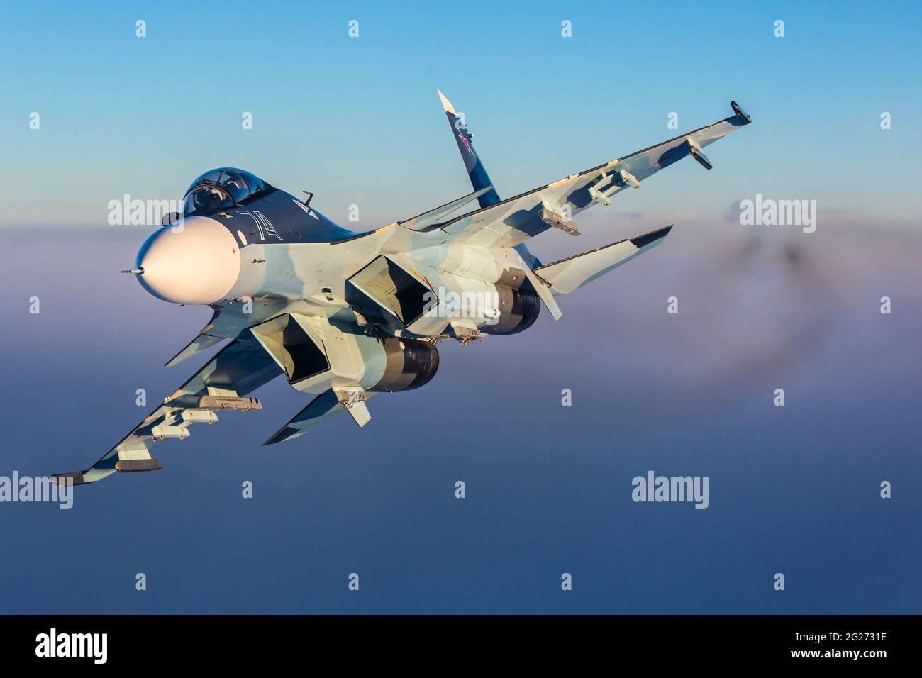 Su-30SM jet fighter of the Russian Navy flying in mid-air Stock Photo ...