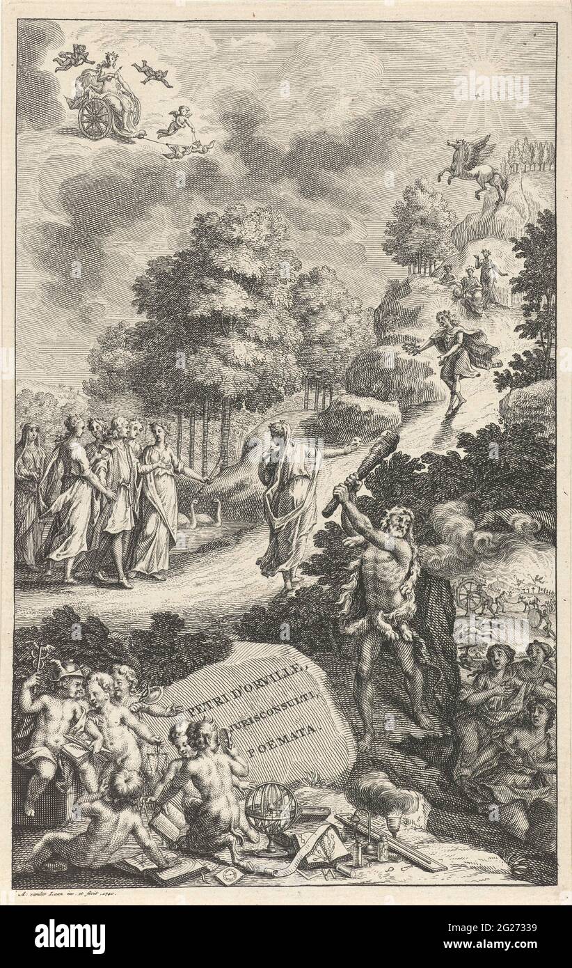 Apollo descends from the Parnassus; Title page for: P. Orville, Poëmata ...