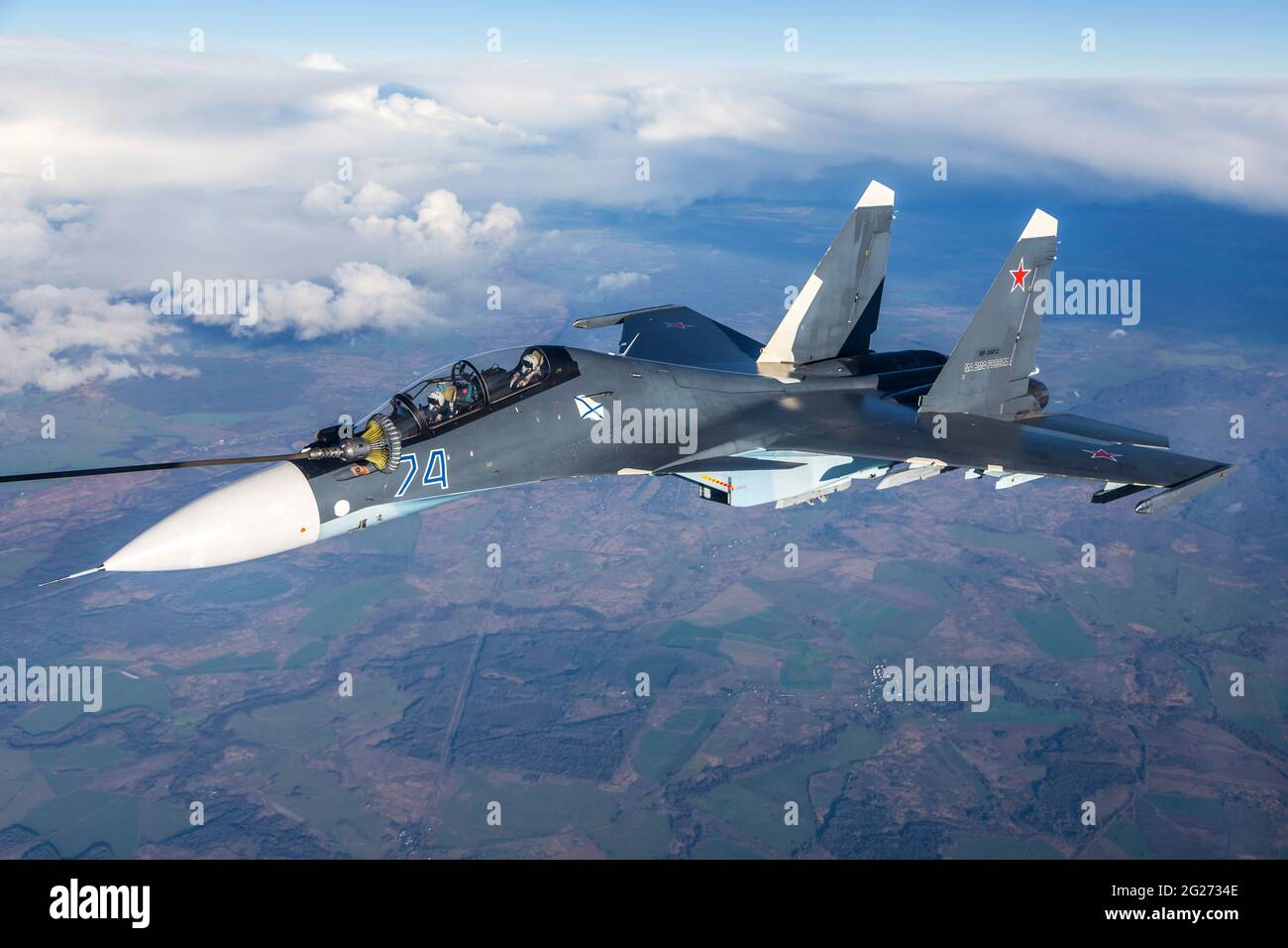 Su-30SM jet fighter of the Russian Navy during aerial refueling Stock Photo - Alamy