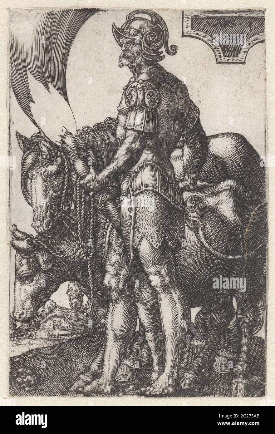 Mars; The seven planets. Mars standing with harness, in the left hand a ...