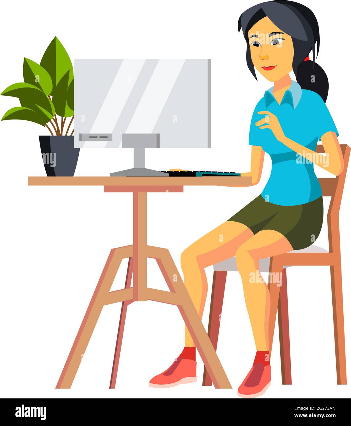 chinese woman checking electronic mail on computer display cartoon ...