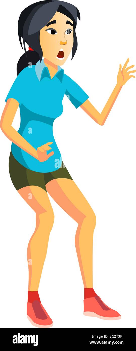scared asia woman saw dangerous animal in park cartoon vector Stock ...
