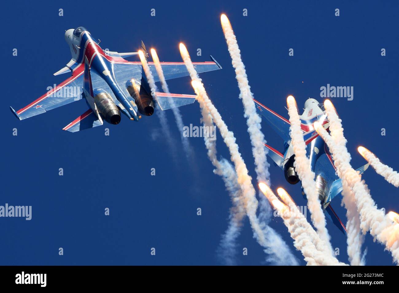 Su-30SM jet fighter of the Russian Knights aerobatics team during ...
