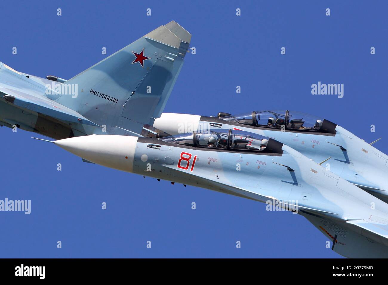 Su-30SM jet fighters of the Russian Air Force in formation Stock Photo ...