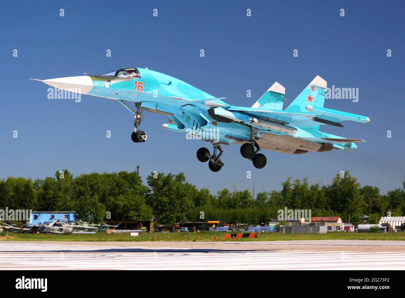 Su-34 jet fighter of the Russian Air Force landing during Exercise ...