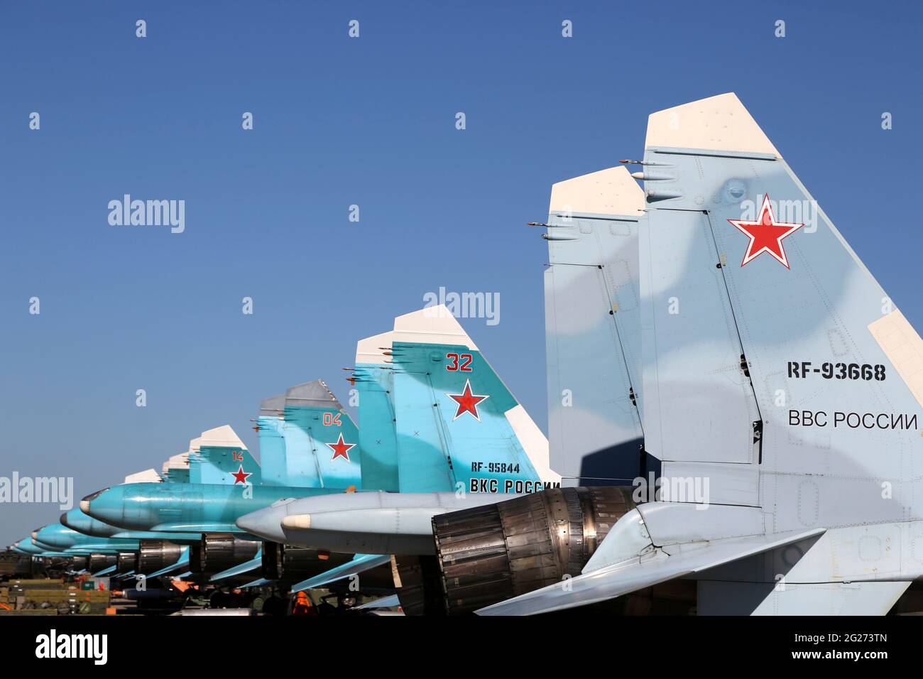Various jet fighters of the Russian Air Force during Exercise Aviadarts ...