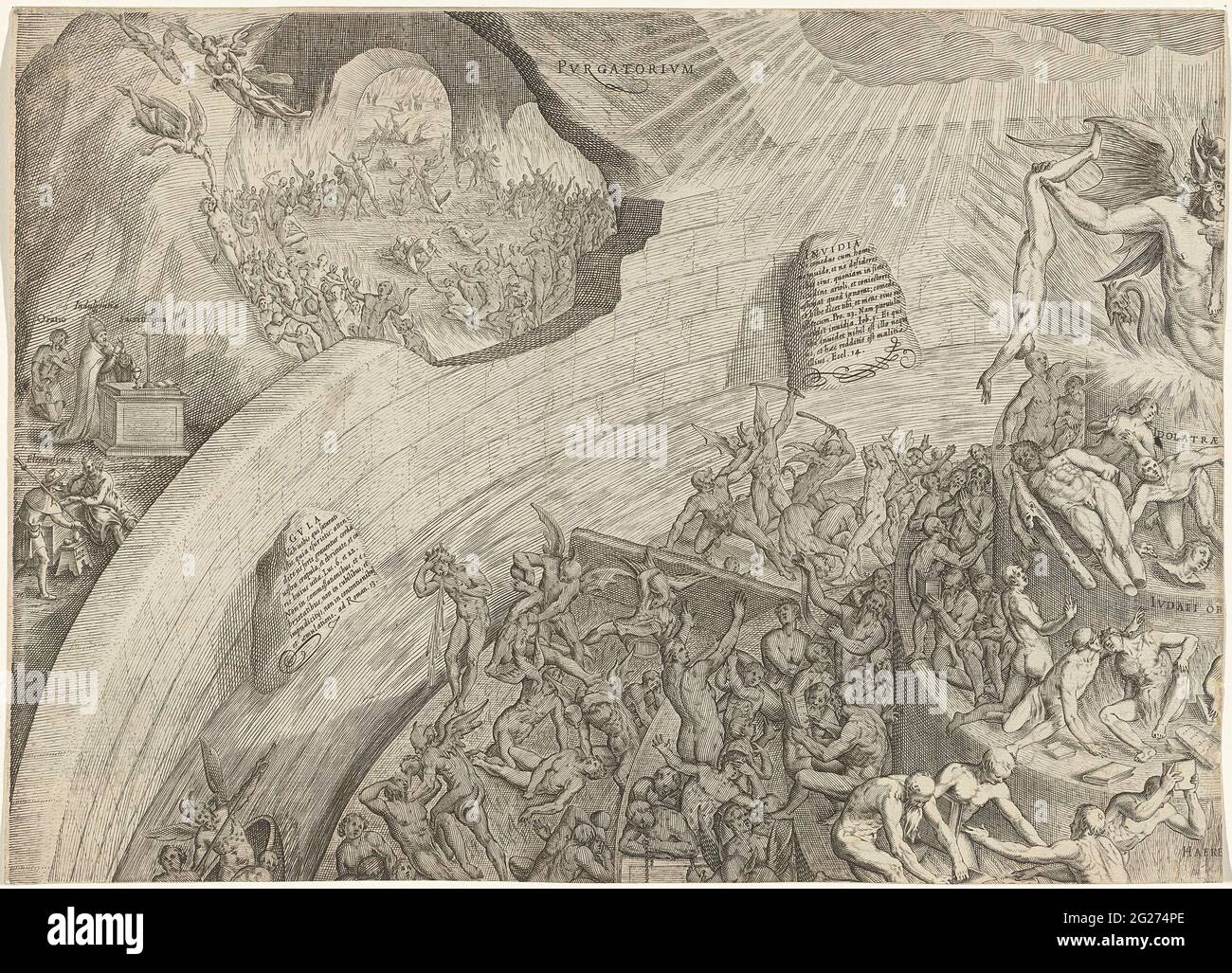 Hell and purgatory (part at the top left). Fourth part (top left) of a ...