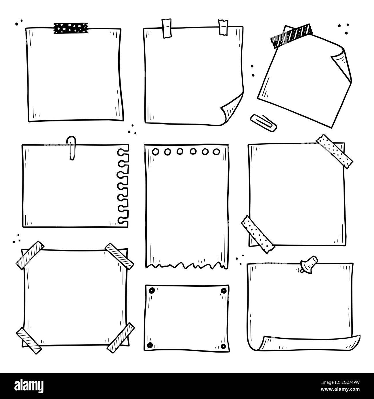 Hand drawn set of paper memo sticky. Doodle sketch style. Reminder ...