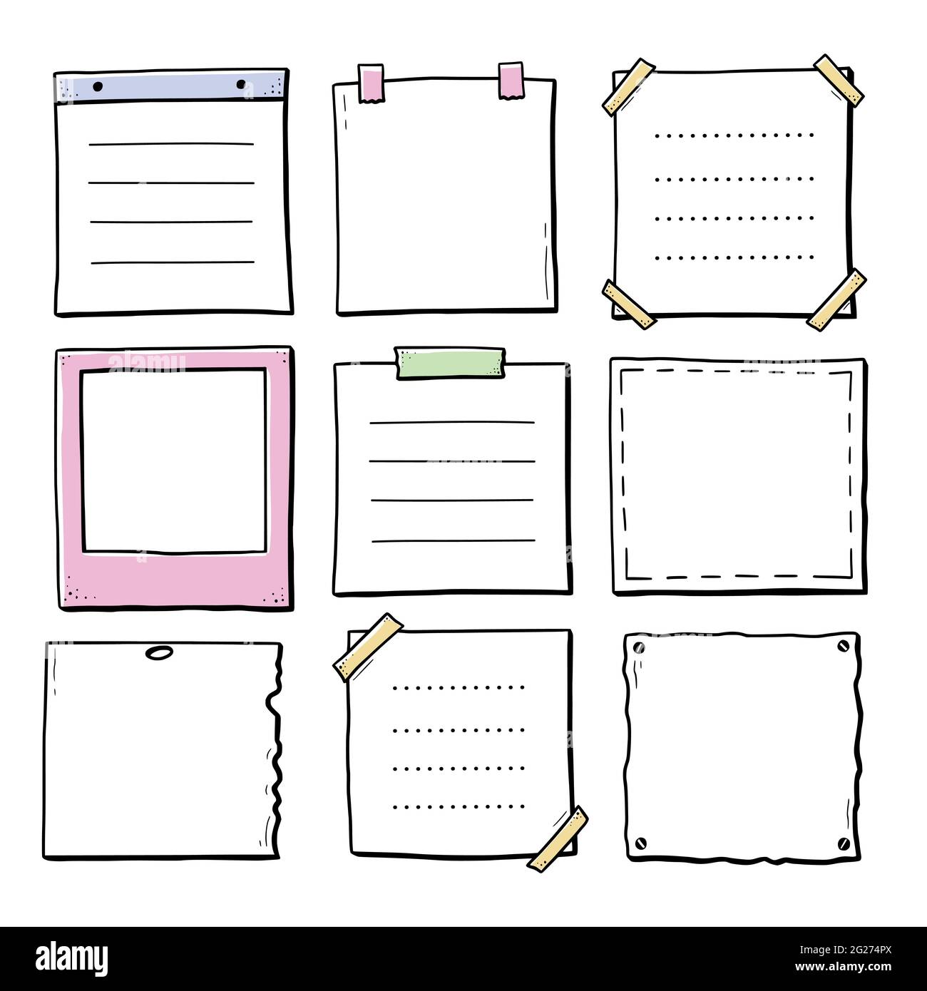 Hand drawn set of paper sticker, photo frame, memo sticky. Doodle ...
