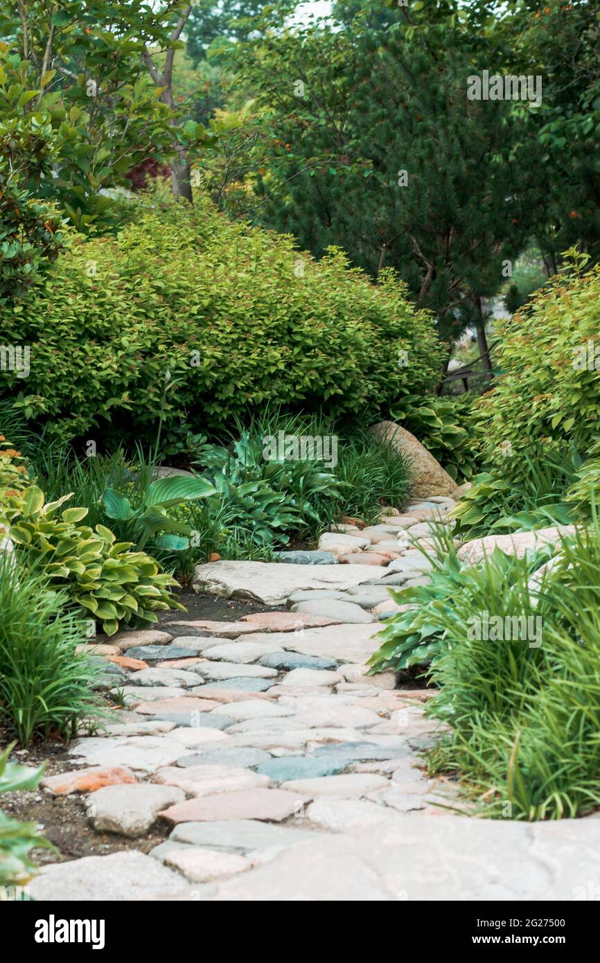 Stone path through the japanese garden Stock Photo - Alamy