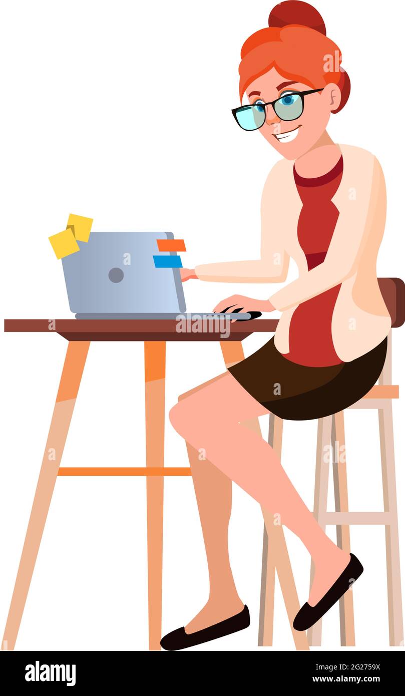 young woman working remotely at home cartoon vector Stock Vector Image ...