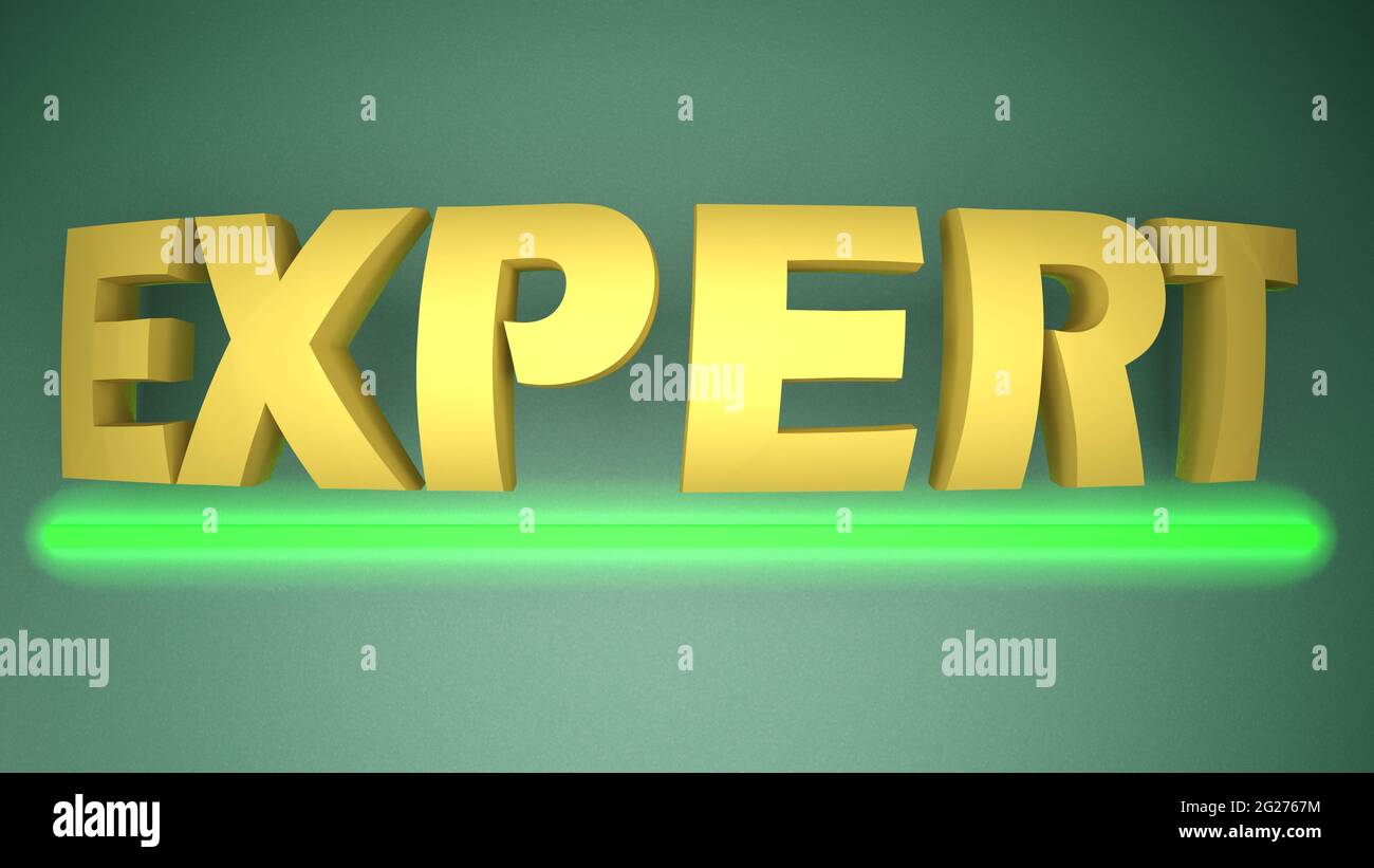 EXPERT yellow write with a green lighted up horizontal underline, over ...