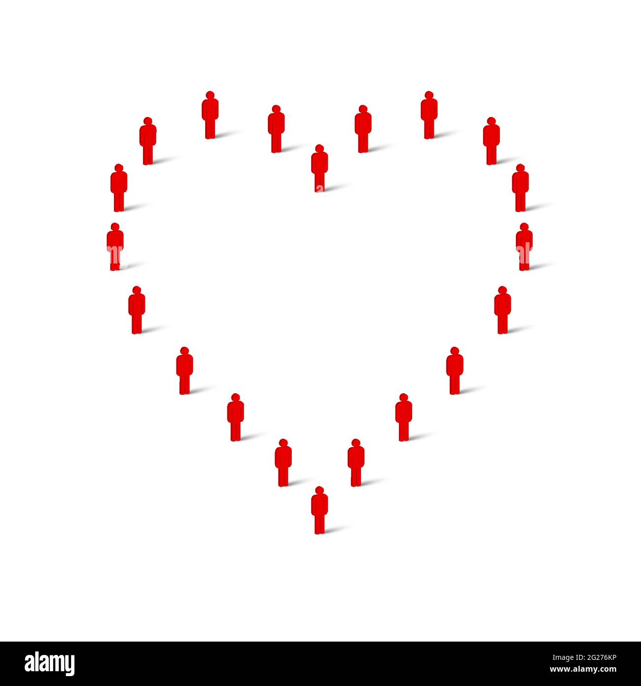 Human crowd in the shape of heart. Large people group. Stick figure red ...