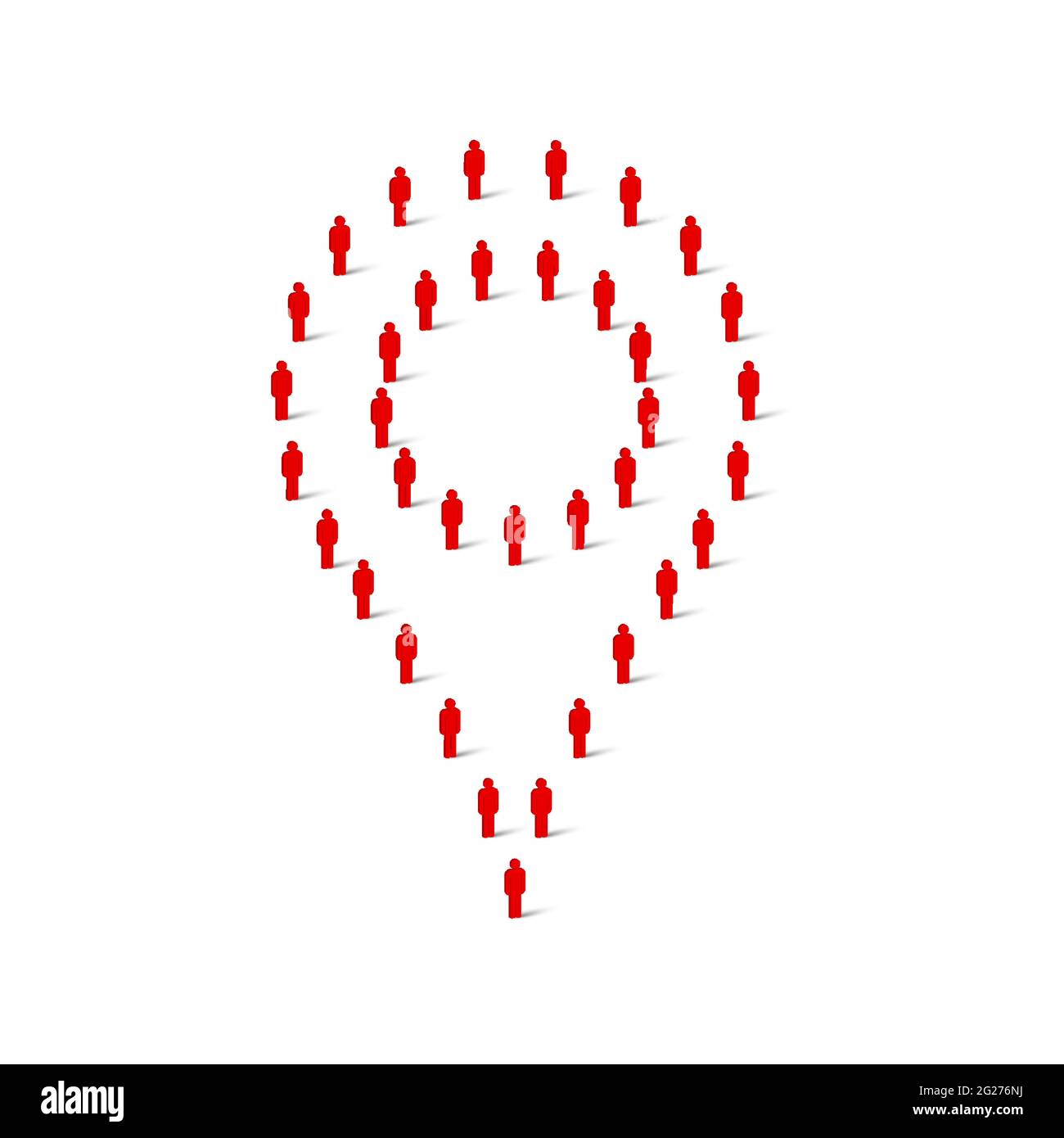 Human crowd in the shape of map pin marker. Large people group. Stick ...