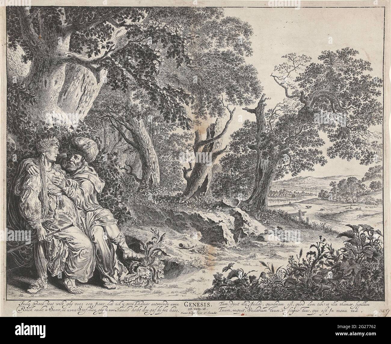 Judah and Tamar. In a landscape, the veiled Tamar with her father-in ...