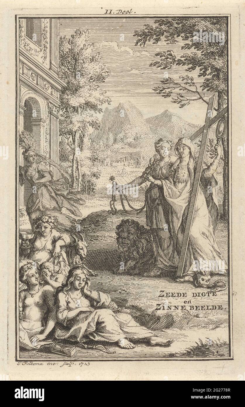 Meeting of virtues, vices and allegorical figures; Title page for: R ...