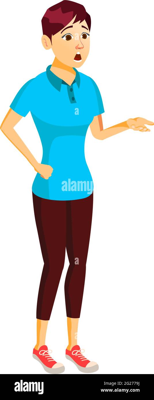 confused young woman talking with lecture in college cartoon vector ...