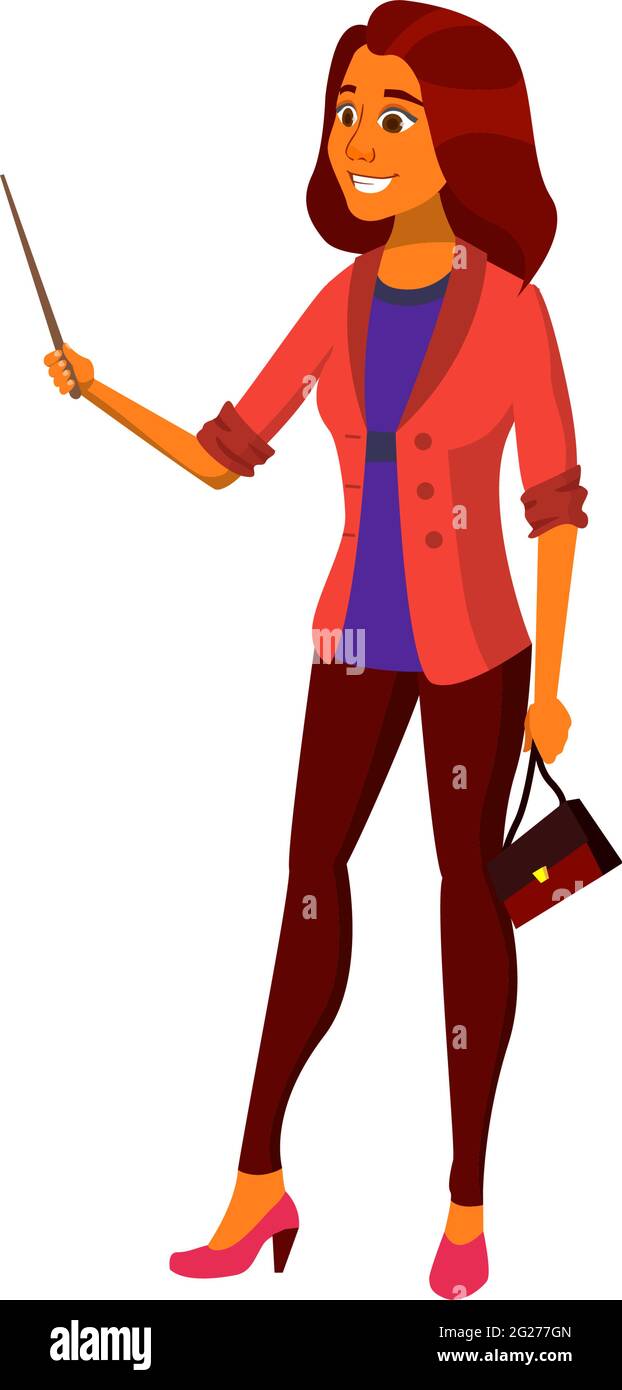 hispanic woman lector pointing with stick information on blackboard ...