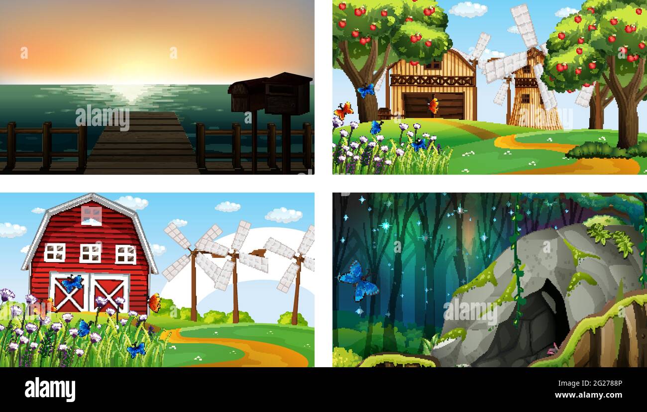 Four different nature horizontal scene illustration Stock Vector Image ...
