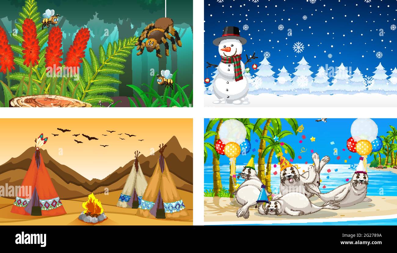 Four different nature horizontal scene illustration Stock Vector Image ...