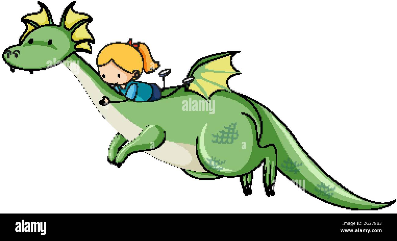 Little girl riding a dragon cartoon character illustration Stock Vector ...