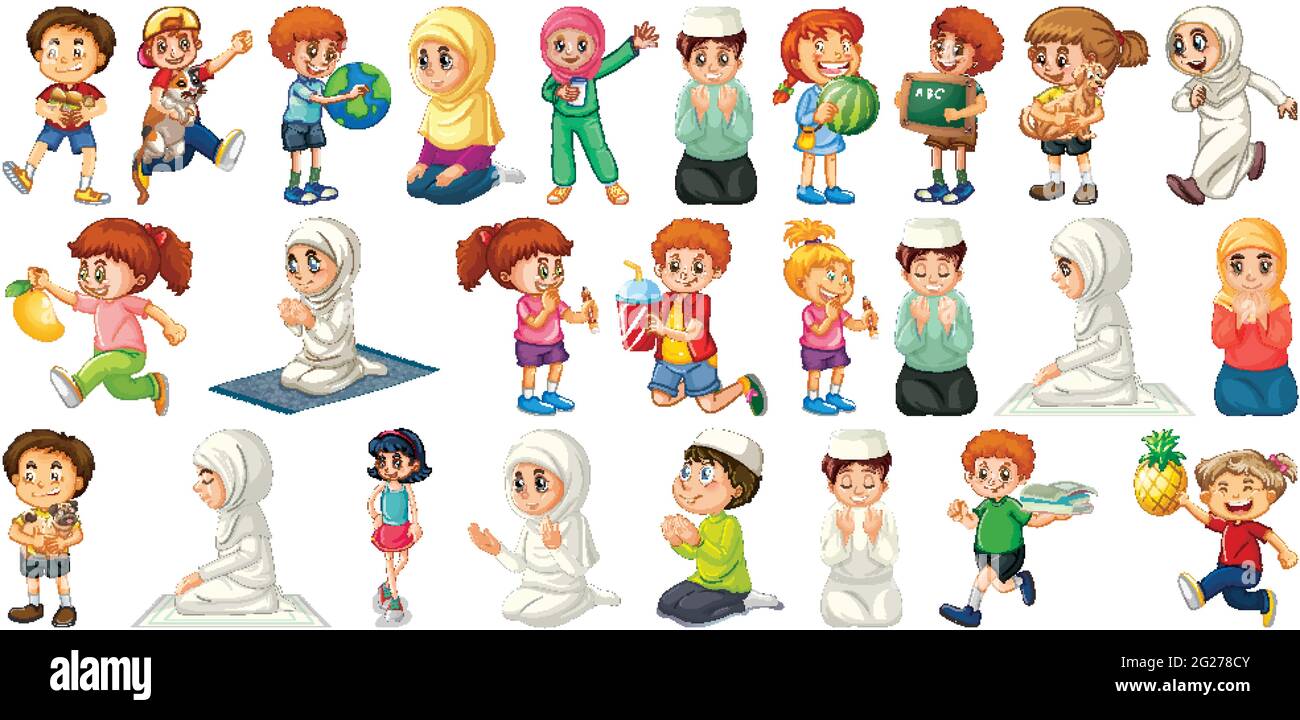 Children doing different activities cartoon character set on white ...