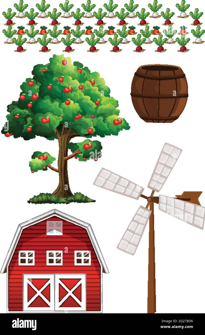 Farm element set isolated on white background illustration Stock Vector ...