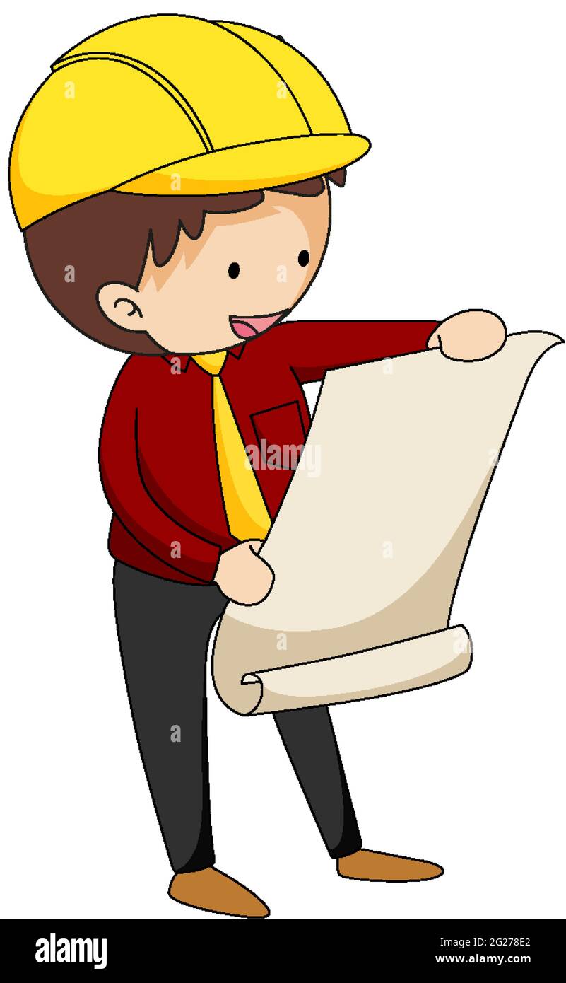 Little engineer doodle cartoon character isolated illustration Stock ...