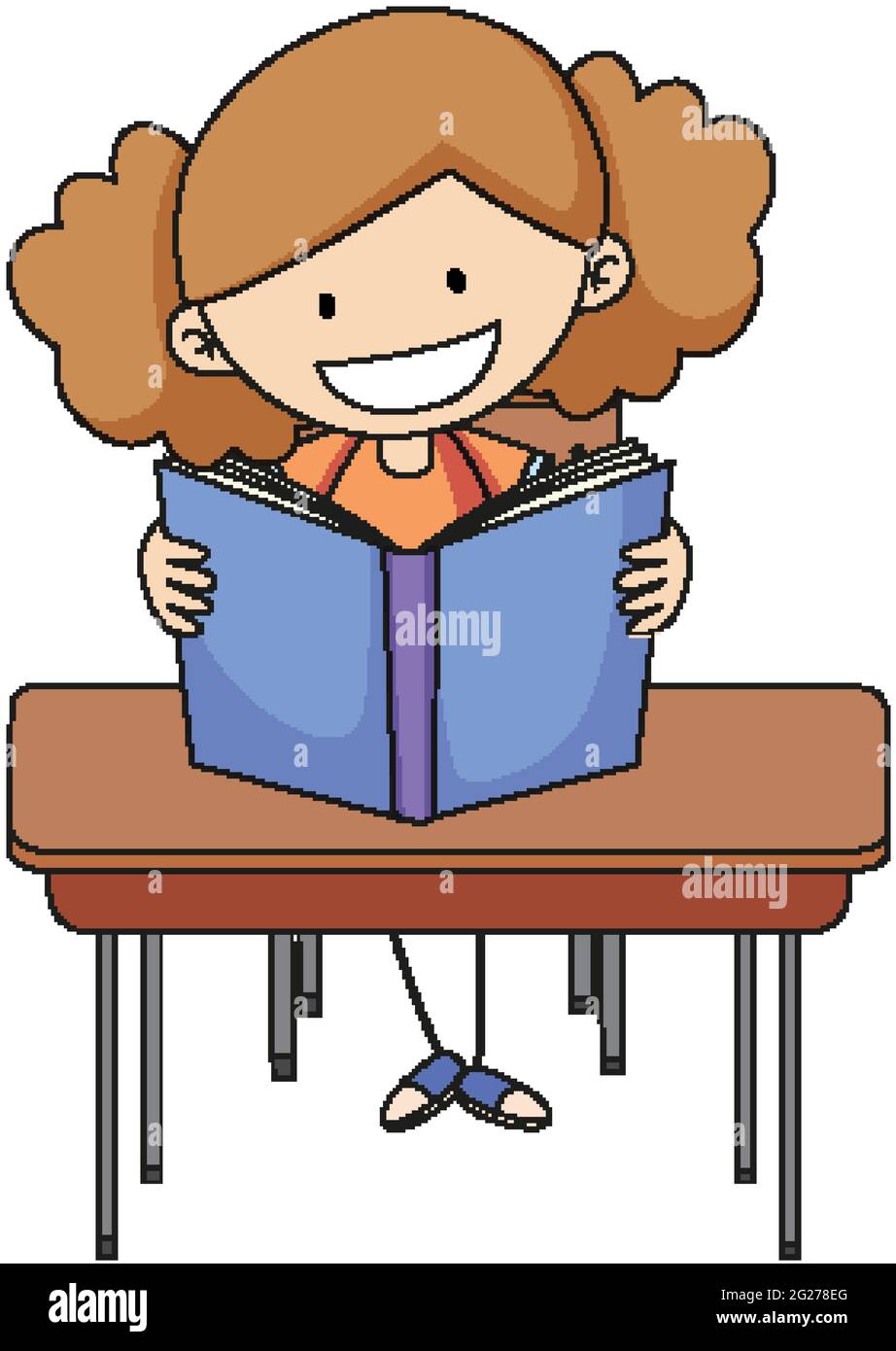A doodle kid reading a book cartoon character isolated illustration ...
