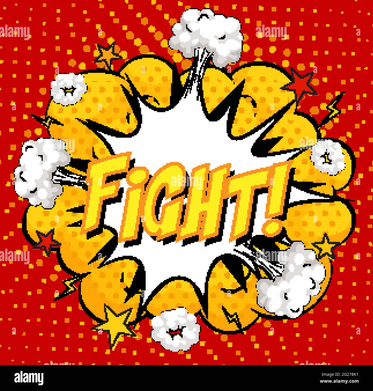 FIGHT text on comic cloud explosion on red background illustration ...