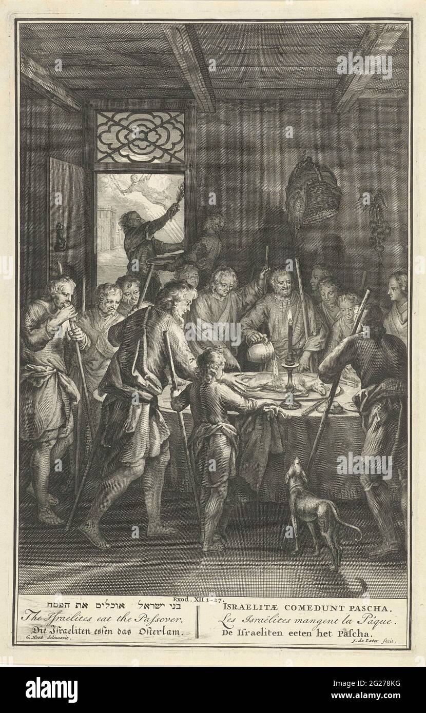 Passover celebration in Egypt. The Israelites are around a table and ...