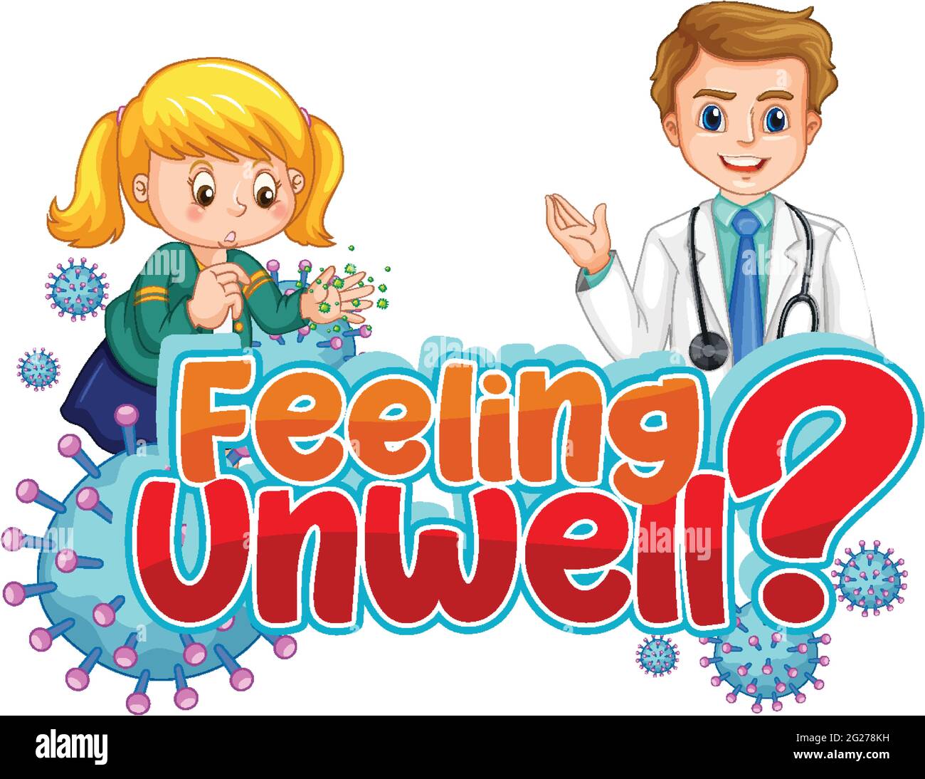 Feeling Unwell font design with a doctor man on white background ...