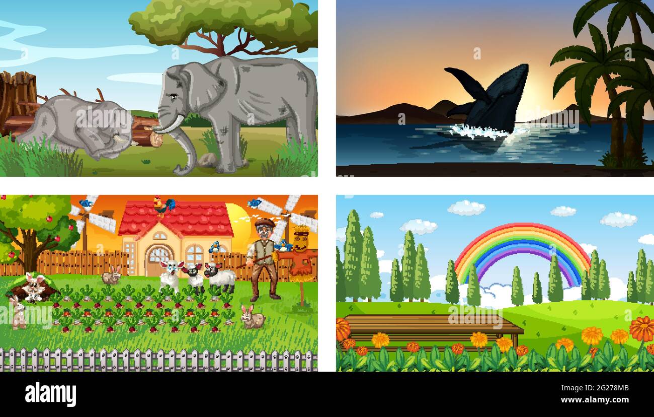 Four different nature horizontal scene illustration Stock Vector Image ...