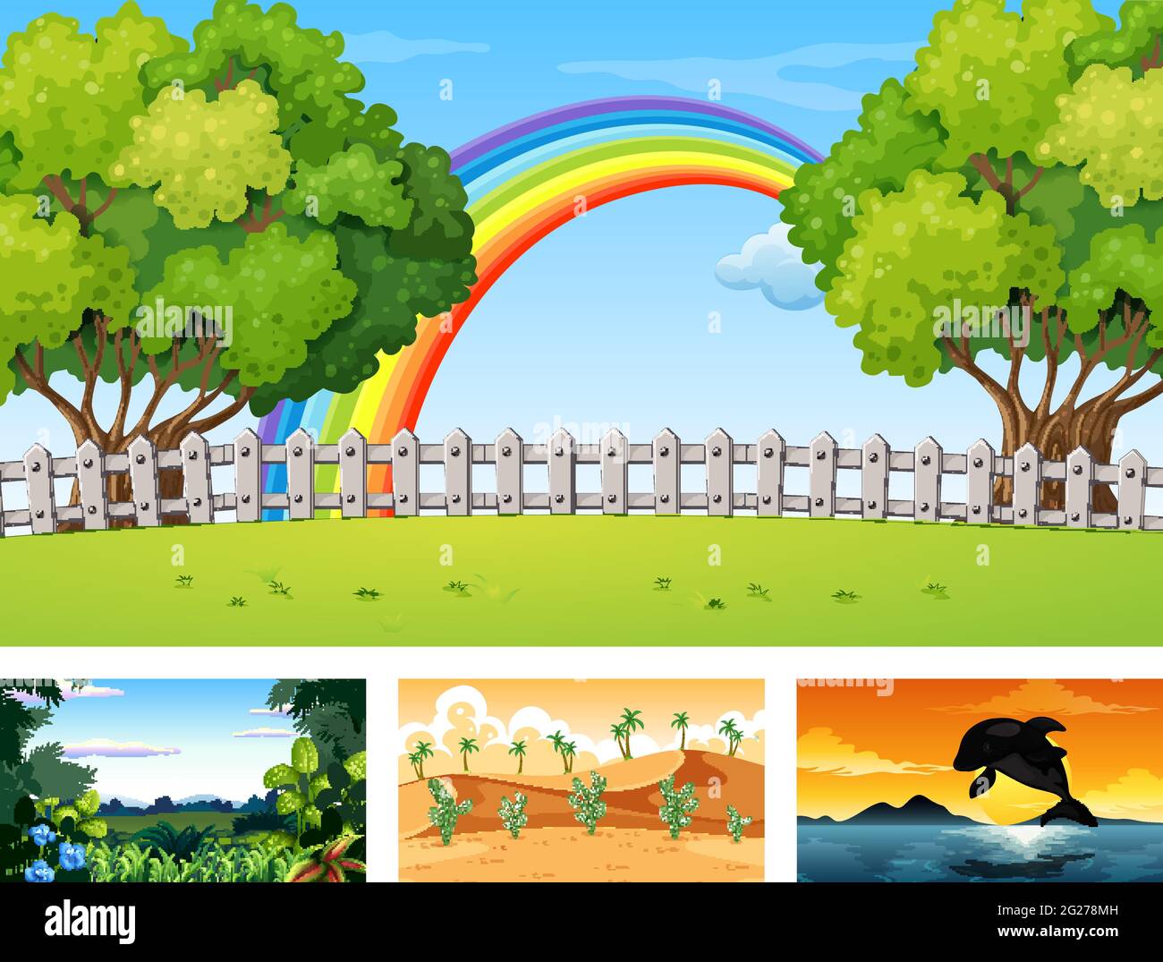 Four different nature horizontal scene illustration Stock Vector Image ...