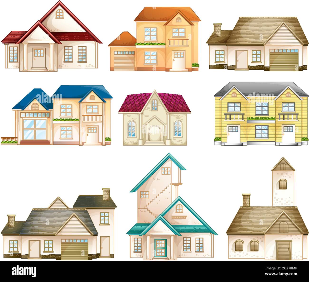 Set of different types of houses isolated illustration Stock Vector ...