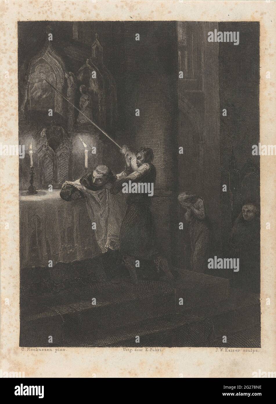 Destruction of an altarpiece. In a church interior, a man attempted to ...