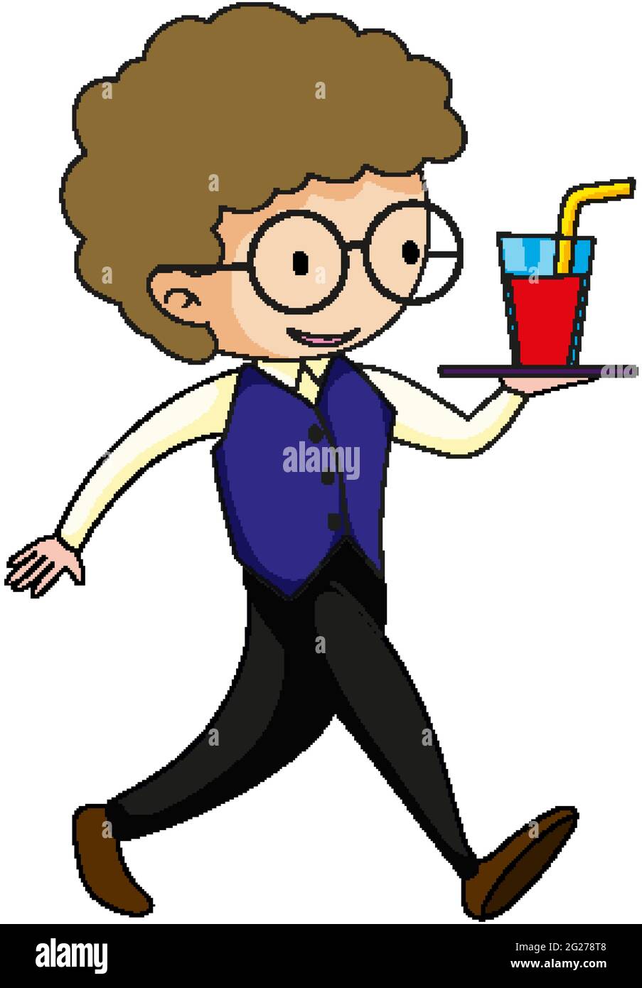 Waiter serving drink cartoon character illustration Stock Vector Image ...