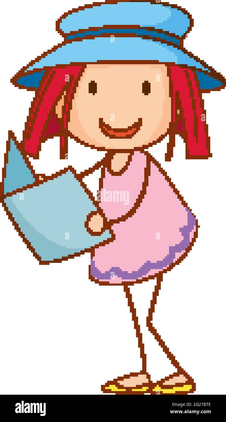 A Girl Wearing Hat Cartoon Character In Hand Drawn Doodle Style Illustration Stock Vector Image 