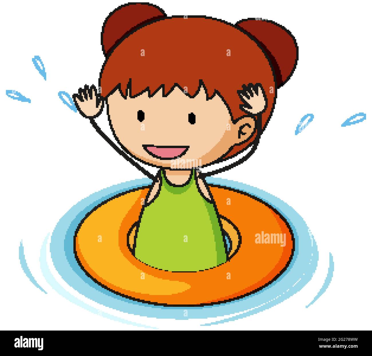 A girl with rubber ring doodle cartoon character isolated illustration ...