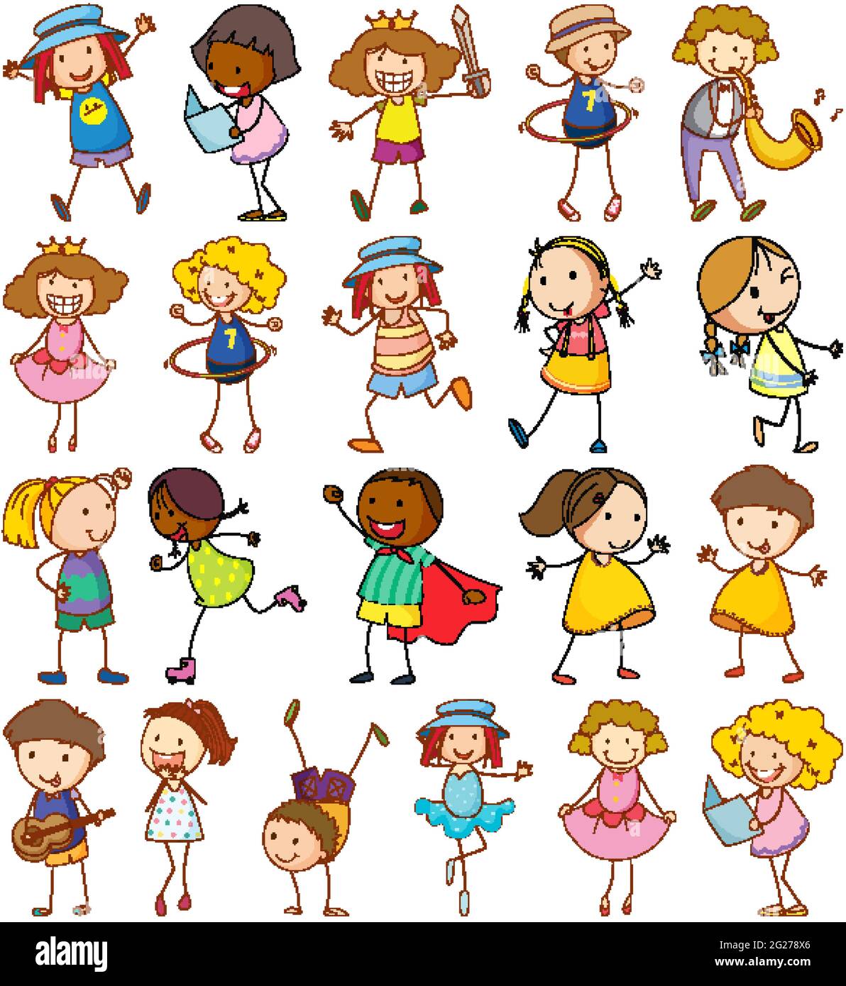 Set of different doodle kids cartoon character illustration Stock ...