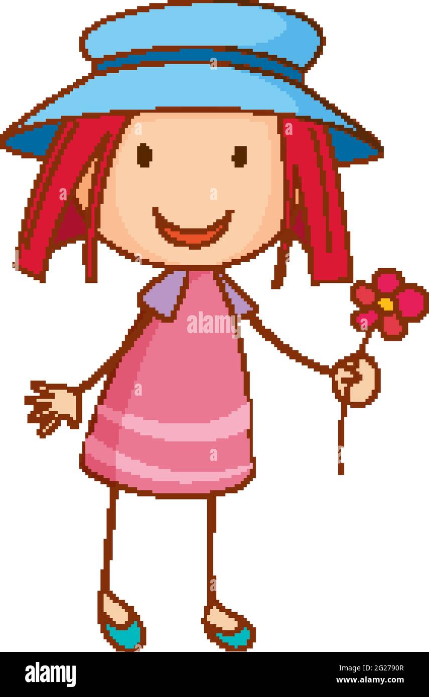 A girl wearing hat cartoon character in hand drawn doodle style ...
