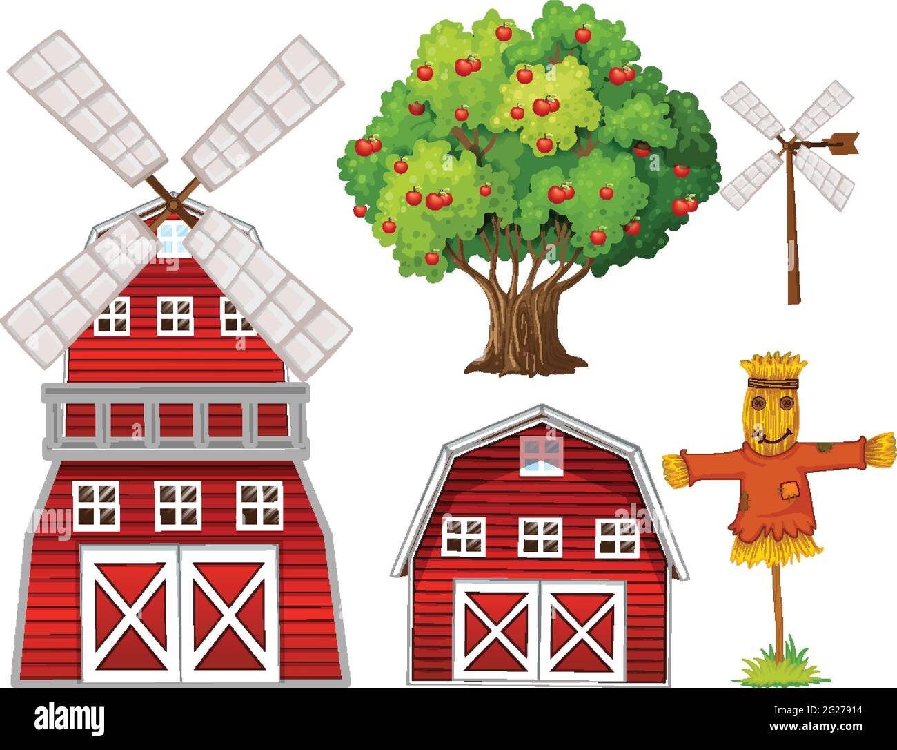 Farm element set isolated on white background illustration Stock Vector ...