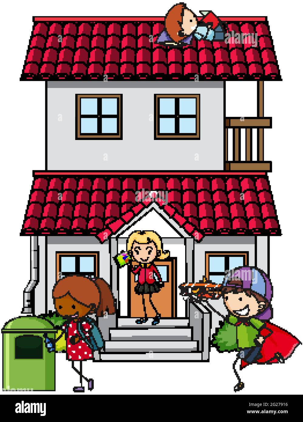Many kids doing different activities around the house illustration ...