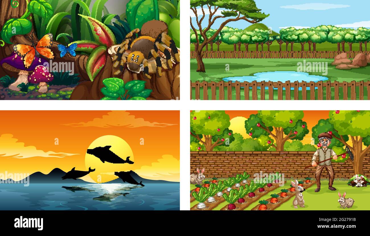 Four different nature horizontal scene illustration Stock Vector Image ...